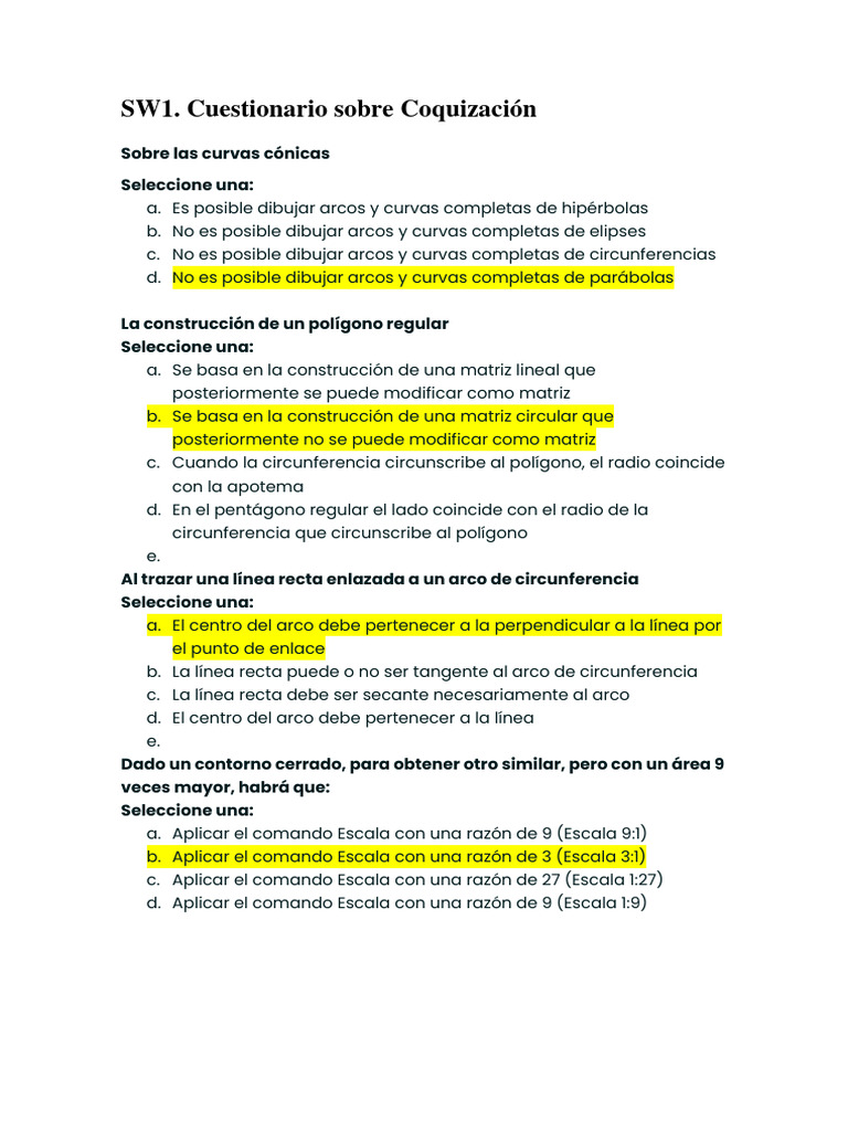 SW1. Cuestionario Sobre Croquización | PDF | Curva | Tangente