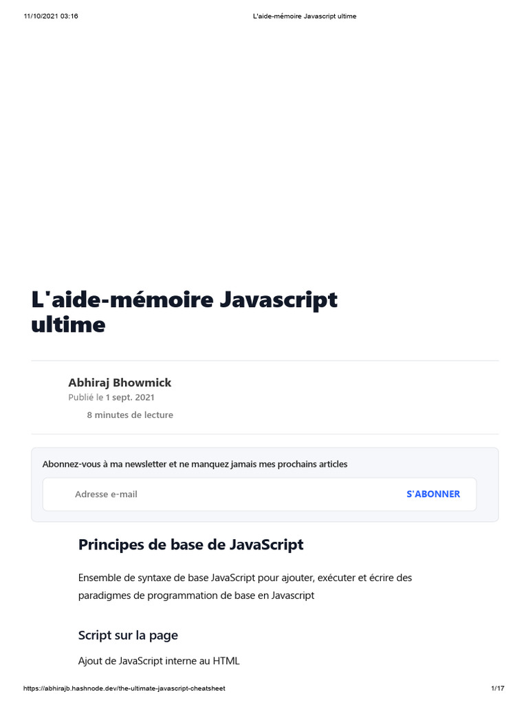 L'aide-Mémoire Javascript Ultime | PDF | JavaScript | Modèle d'objet de document