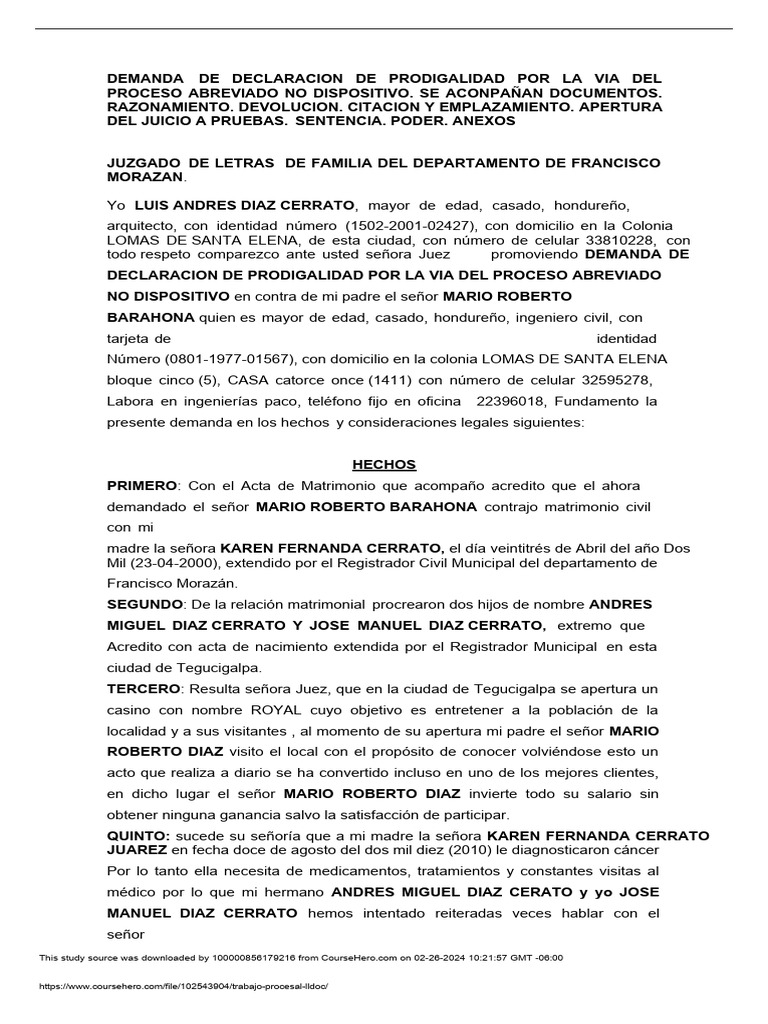 Demanda de Prodigalidad | PDF | Justicia | Crimen y violencia