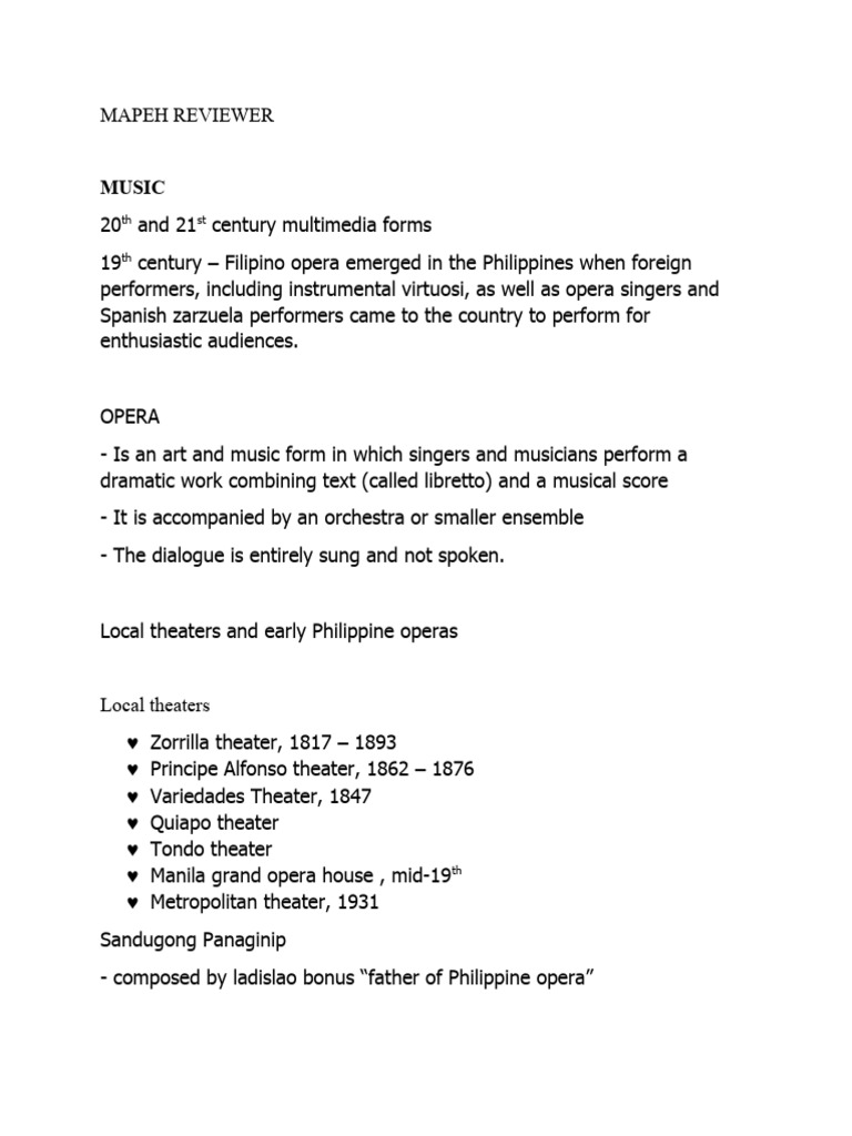 Music Reviewer | PDF | Opera | Philippines