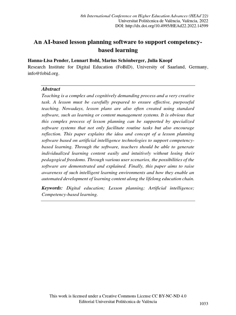 An AI-based Lesson Planning Software To Support Competency-Based Learning | Download Free PDF ...