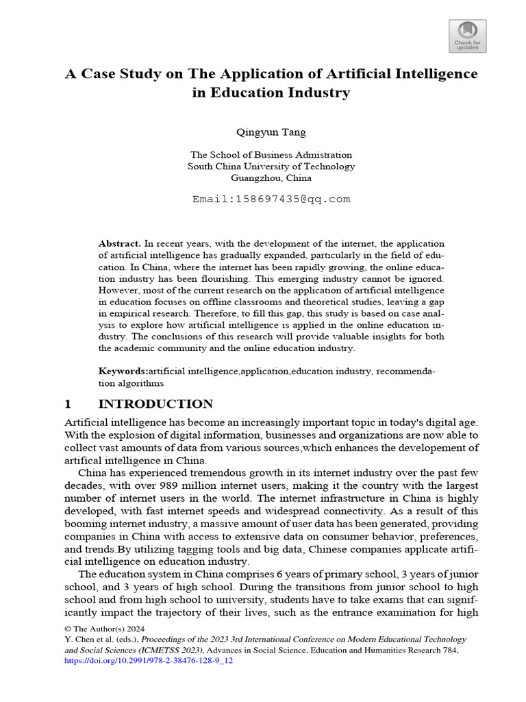 A Case Study On The Application of Artificial Intelligence in Education ...