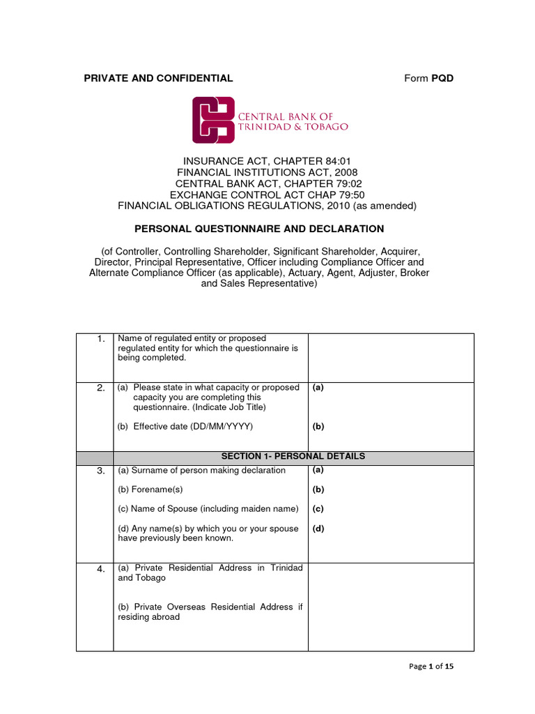 Personal Questionnaire and Declaration Form 2019 - 3 | Download Free ...
