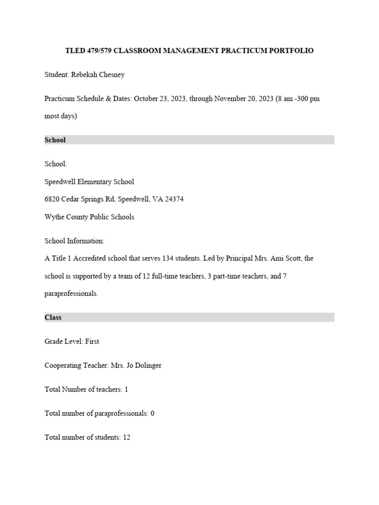 Tled 479 Rebekah Chesney Practicum Portfolio | PDF | Learning | Educational Assessment