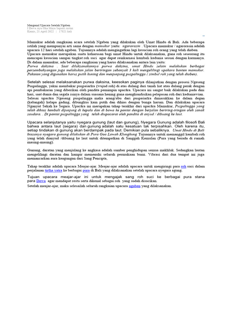 Mengenal Upacara Setelah Ngaben | PDF