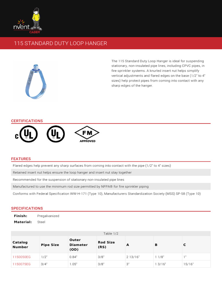 Nvent CADDY 115 Standard Duty | PDF | Pipe (Fluid Conveyance) | Fire ...