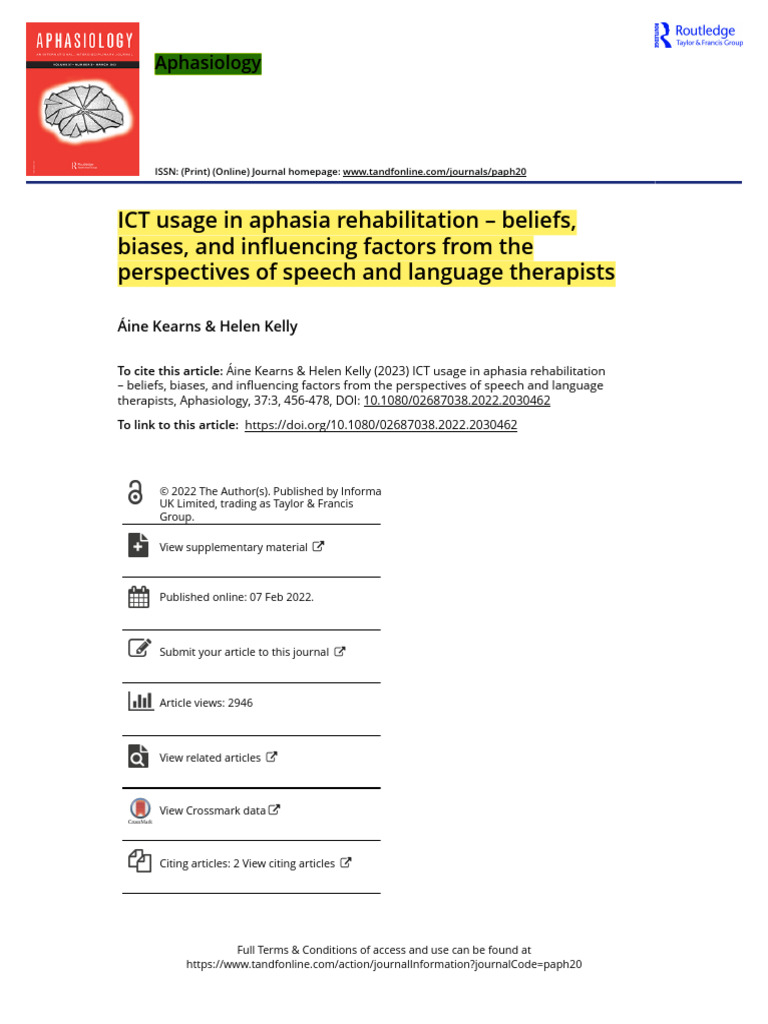 ICT Usage in Aphasia Rehabilitation Beliefs Biases and Influencing ...