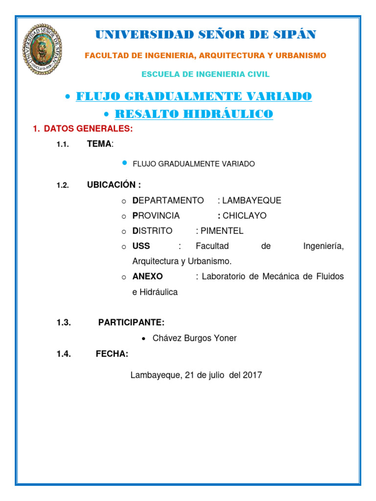 Flujo Gradualmente Variado Resalto Hidra | PDF | Integral | Mecánica de ...