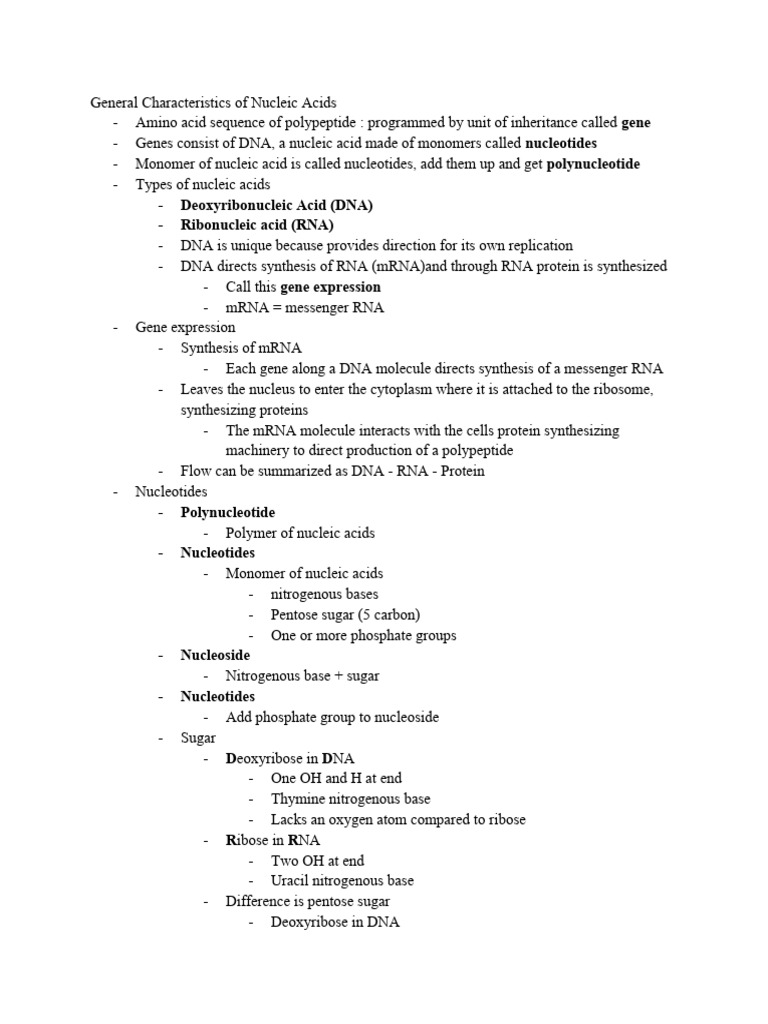 Nucleic Acid Notes (Chapter 5.5-16) BIO 150 | PDF | Nucleic Acids | Dna ...