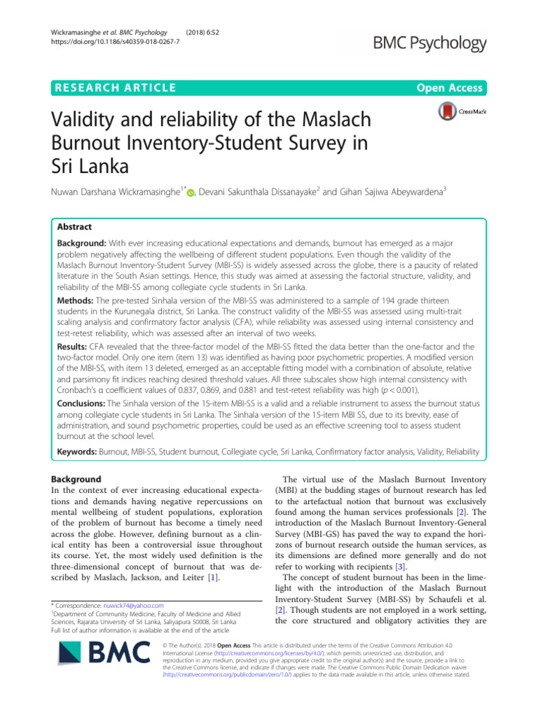 Validity and Reliability of The Maslach..... | PDF | Multivariate ...