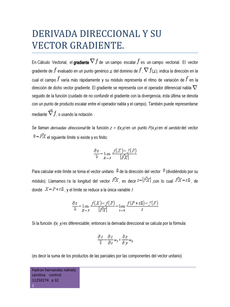 Derivada Direccional y Gradiente | PDF | Degradado | Vector Euclidiano