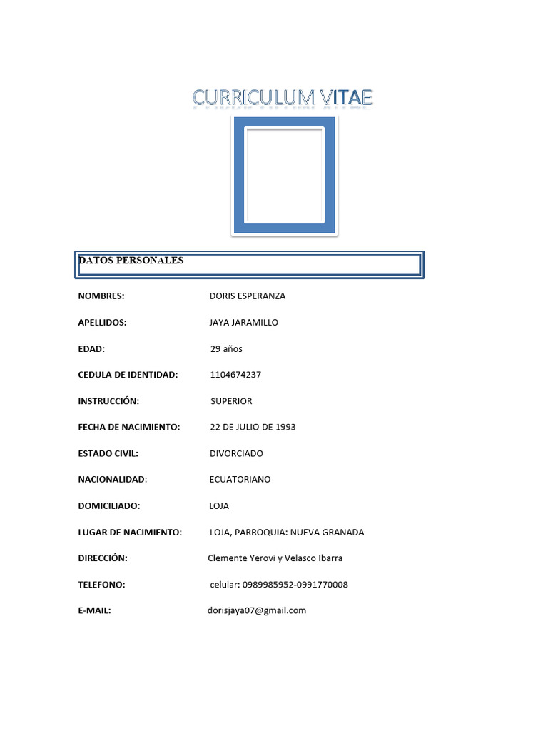 CURRICULUM VITAE Doris Jaya Jaramillo | PDF