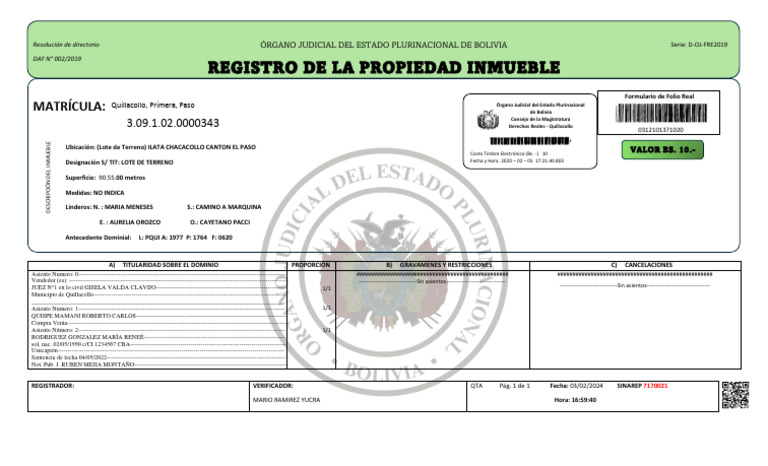 Folio Real Nro.2 | PDF | Ley de Propiedad | Ley de recursos naturales