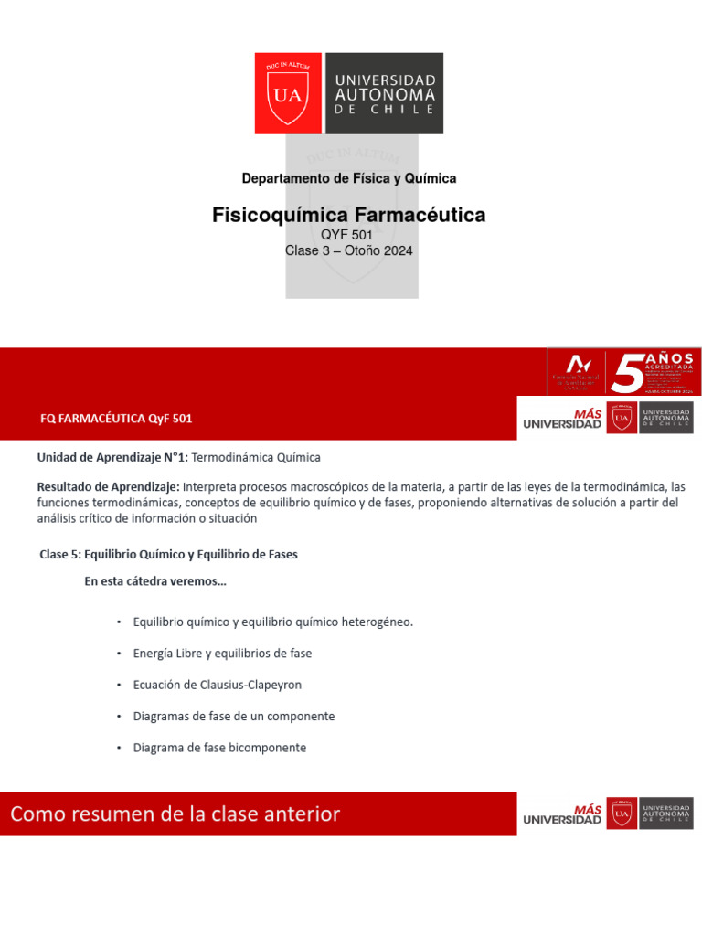 Clase Semana 5 FQ QyF 1S2024 CM | PDF | Fase (materia) | Diagrama de fases