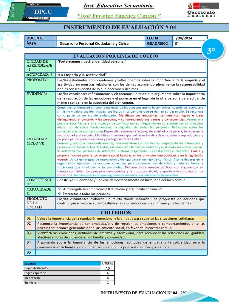3º DPCC - LC Act.4 Uni 1 Sem 04 - 2024 | PDF | Las emociones | Empatía
