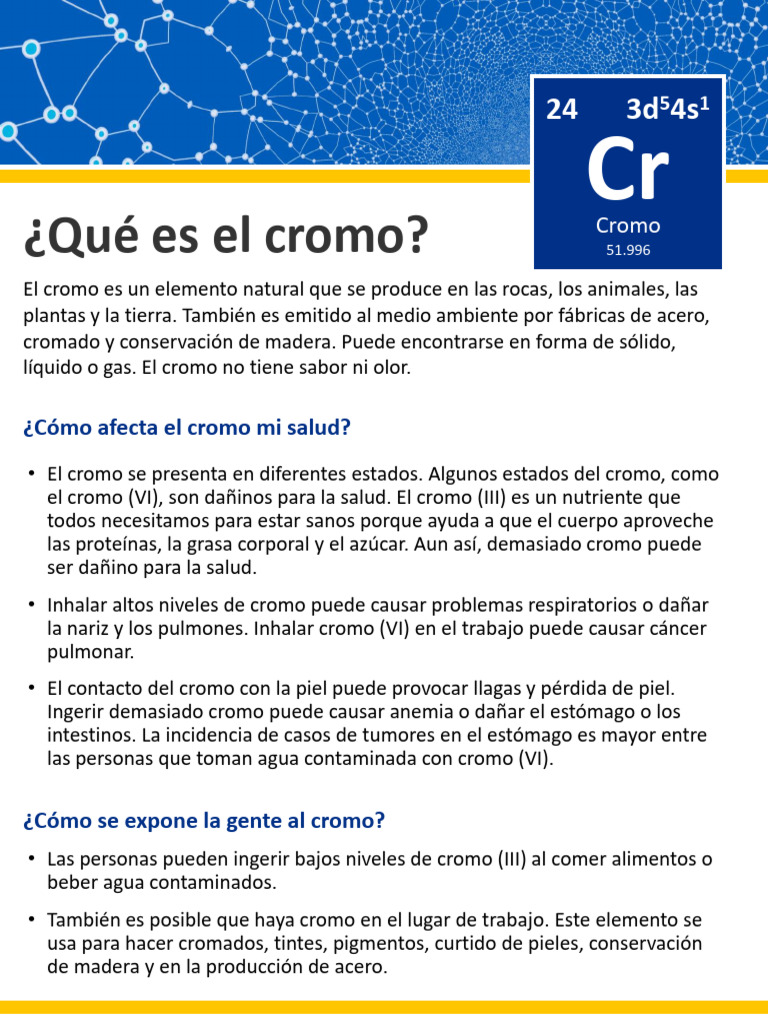 Efectos del cromo en la salud humana | PDF | Cromo