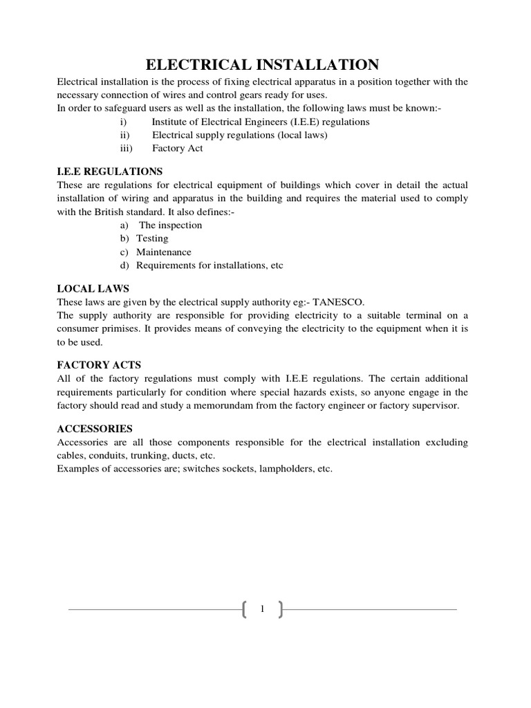 Electrical Installation | PDF | Fuse (Electrical) | Electrical Resistance And Conductance