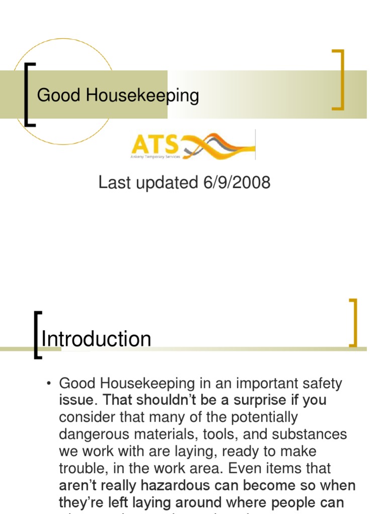 Good Housekeeping: Last Updated 6/9/2008 | PDF | Housekeeping | Fire Safety