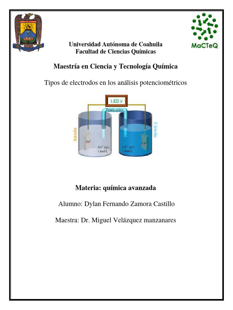 Tipos de electrodos en potenciometría | PDF | Sal (química) | Redox
