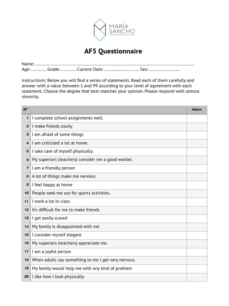 AF5 Questionnaire | PDF