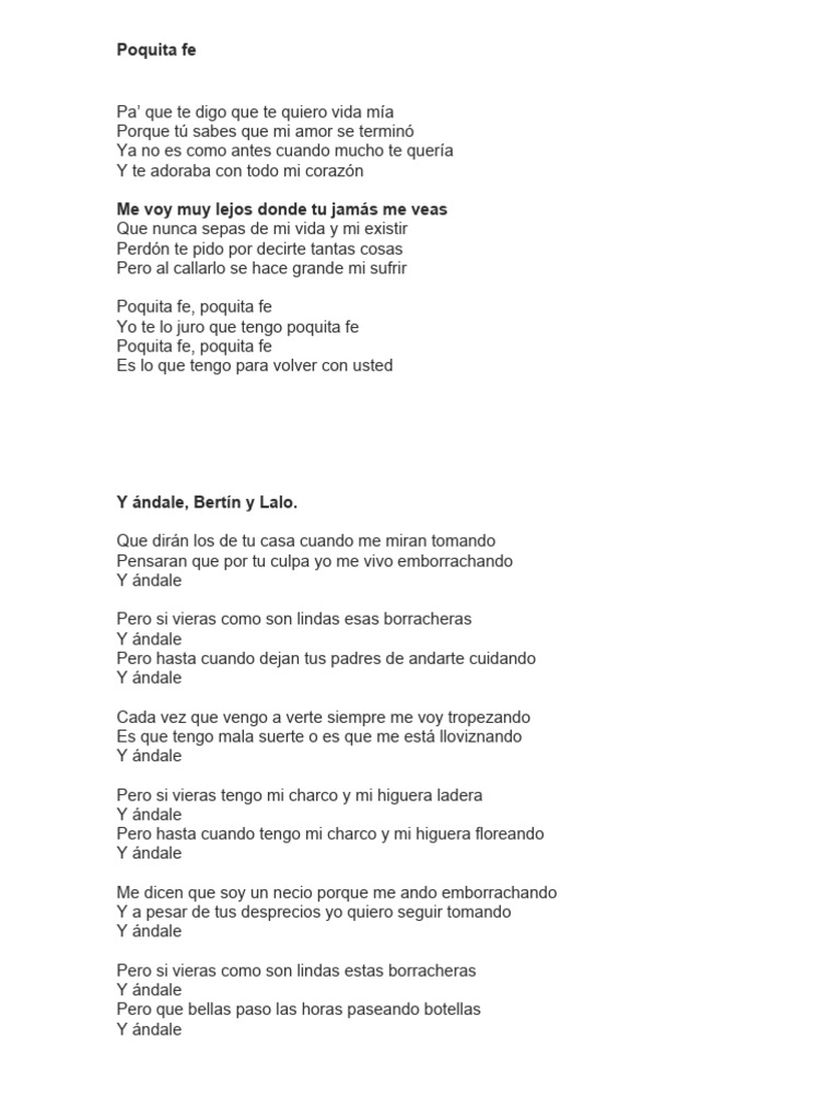 Letras de Bertín y Lalo: Poquita Fe | PDF