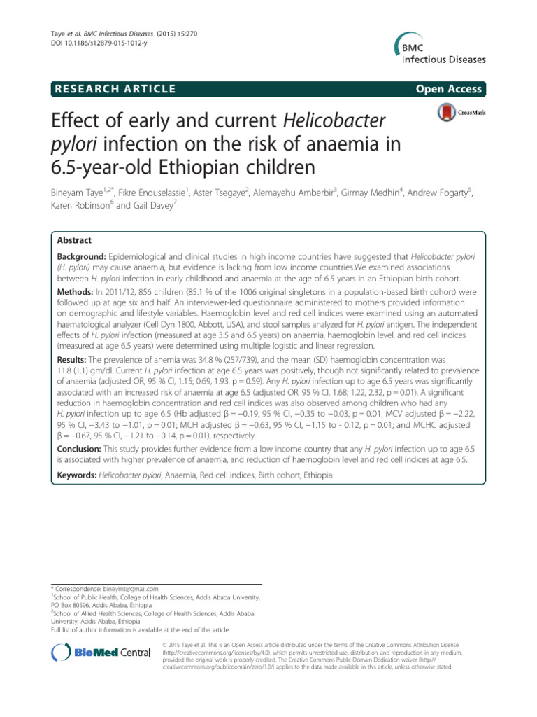 Effect of Early and Current Helicobacter Pylori Infection On The Risk ...