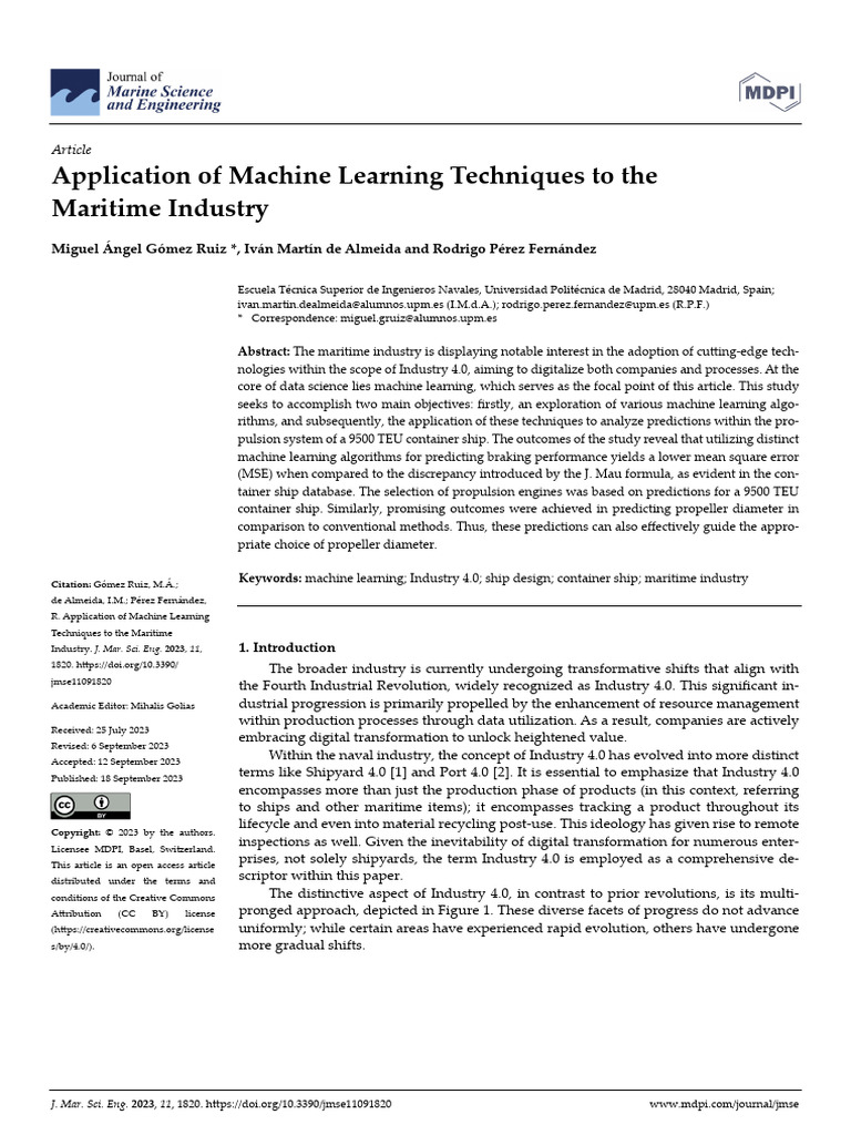 Application of Machine Learning Techniques To The Maritime Industry | PDF | Machine Learning ...