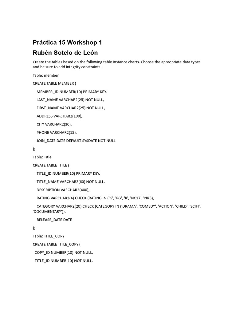 Practica 15 Workshop 1 | PDF | Data Management | Databases