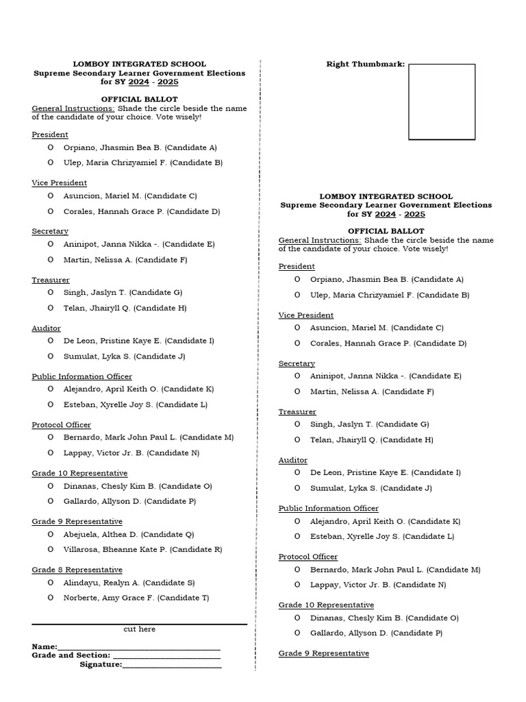 Ballot SSLG Elections 2024 | PDF | Presidencies