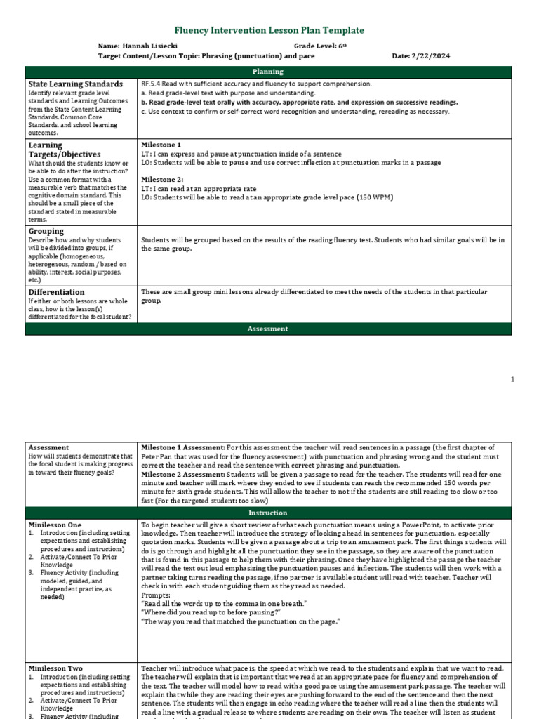 Fluency Lesson and Parent Letter | PDF | Punctuation | Reading ...