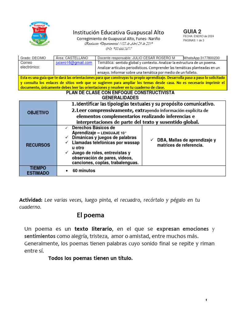Guia 2 El Poema | PDF | Poesía