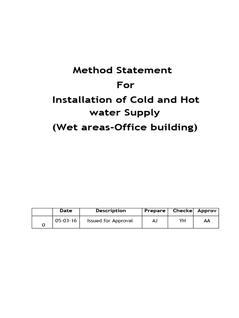 Method Statement for Installation of Cold and Hot Water Supply Wet ...