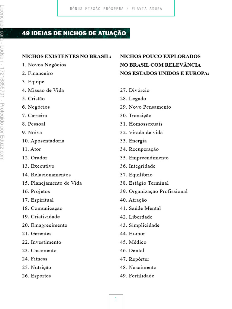 49 Ideias de Nicho de Atuação | PDF 49 Ideias de Nicho de Atuação | PDF