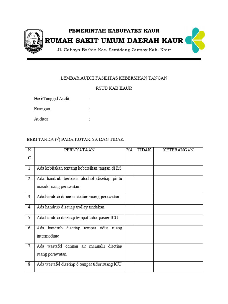 Audit Kebersihan RSUD Kaur | PDF