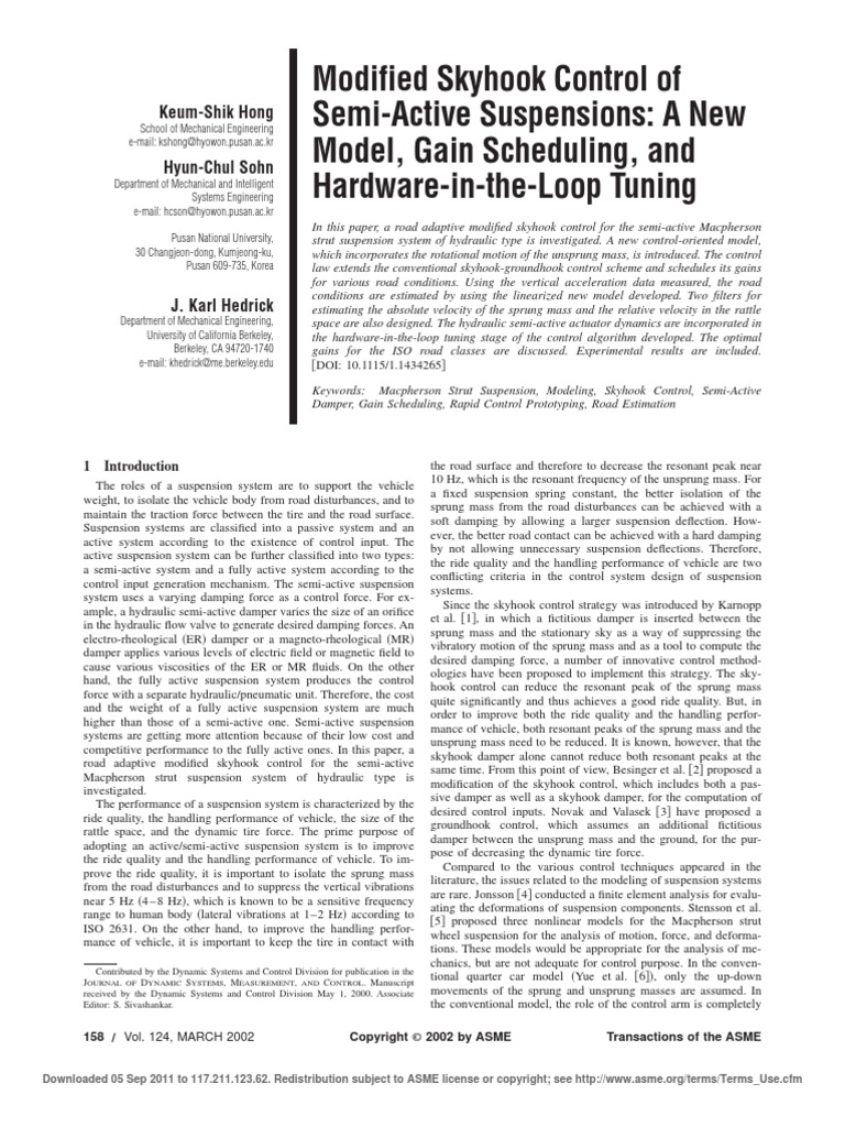 Skyhook Tuning | PDF | Suspension (Vehicle) | Control Theory