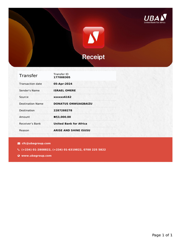 Transfer Receipt 177008305 | PDF