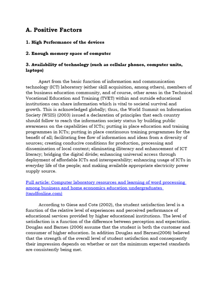 A. Positive Factors | PDF | Information And Communications Technology ...