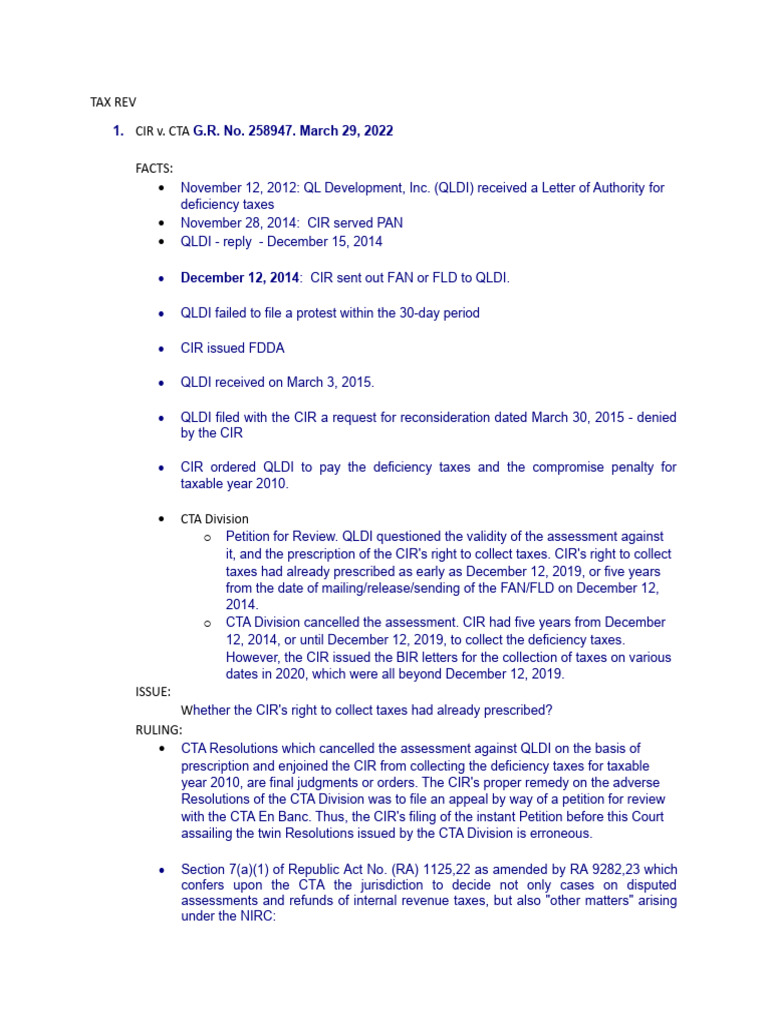 Tax Rev Case Digests Finals | PDF | Legal Liability | Jurisdiction