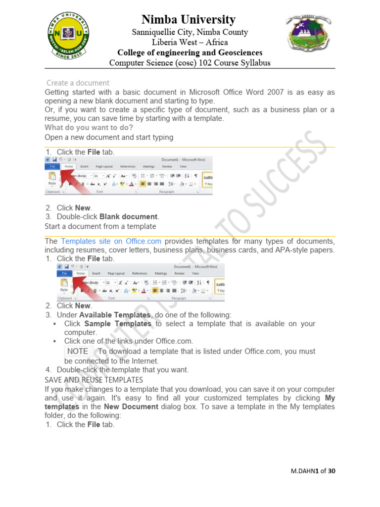COSC 102 NOTE 2022 Revised (1) - 1 | PDF | Microsoft Word | Paragraph