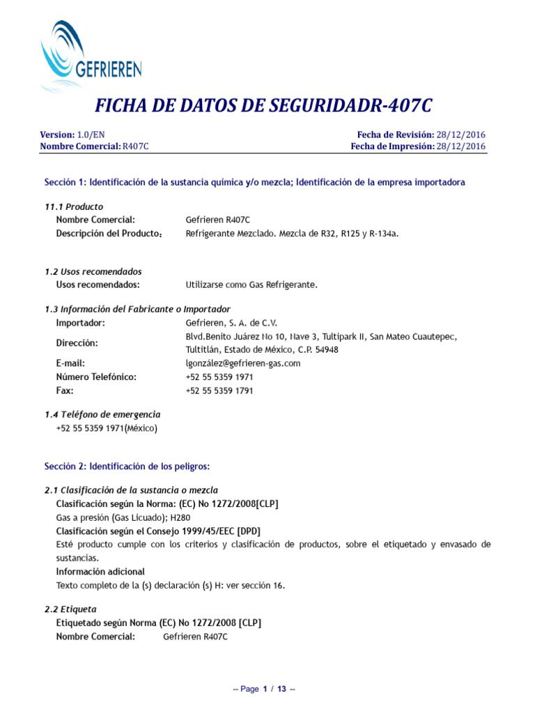 Hds Refrigerante R-407c | PDF | Refrigerante | Agua