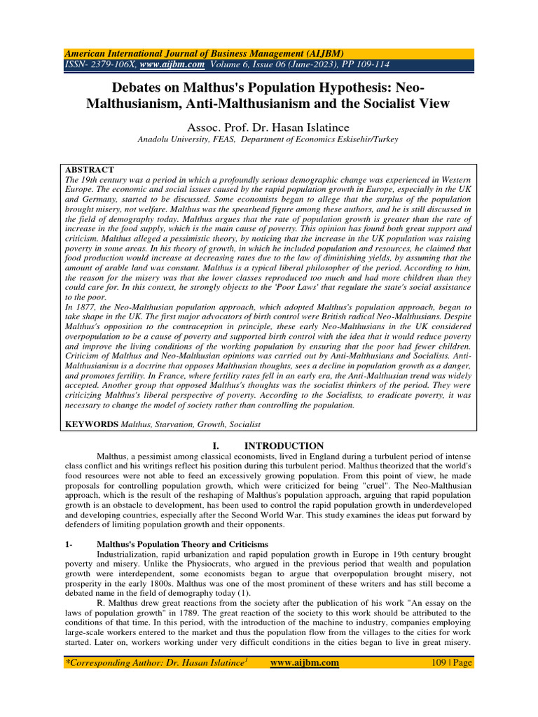 Debates On Malthus's Population Hypothesis | PDF | Capitalism | Labour ...