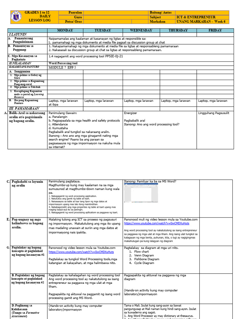 DLL - G5 Epp Entrep Ict - Week 7 | PDF