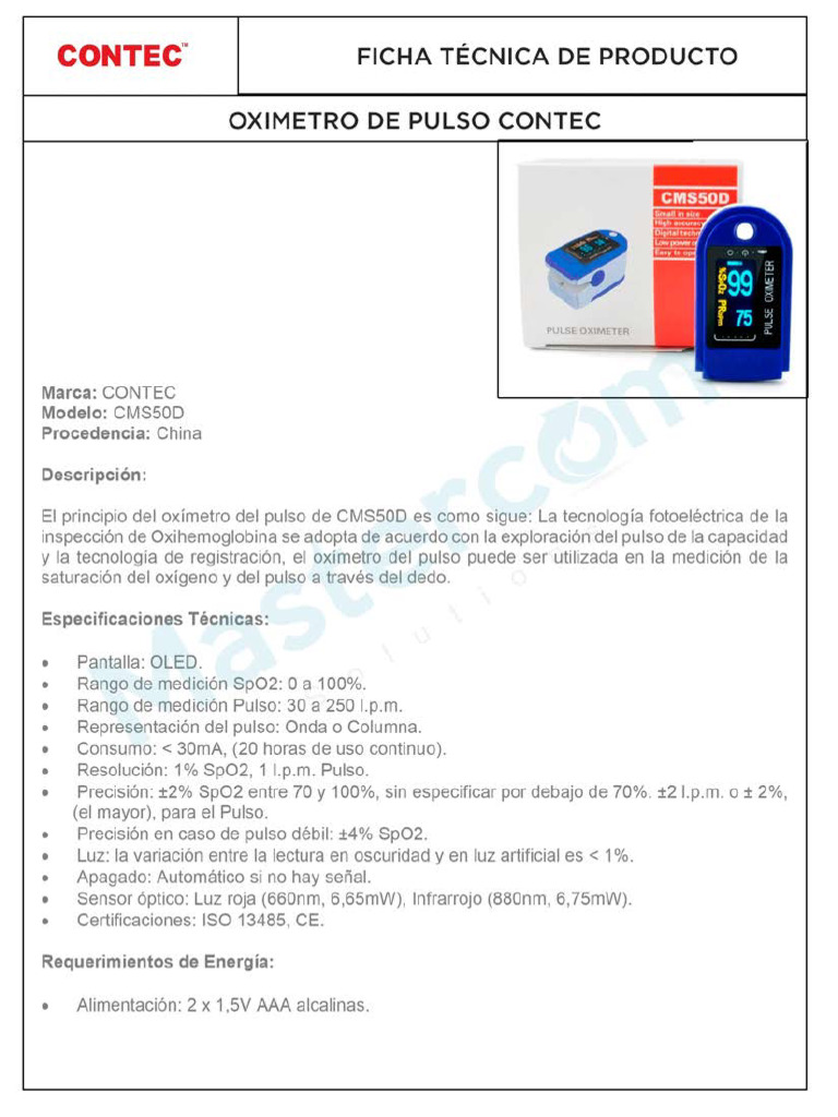 Ficha Oximetro Contec | PDF