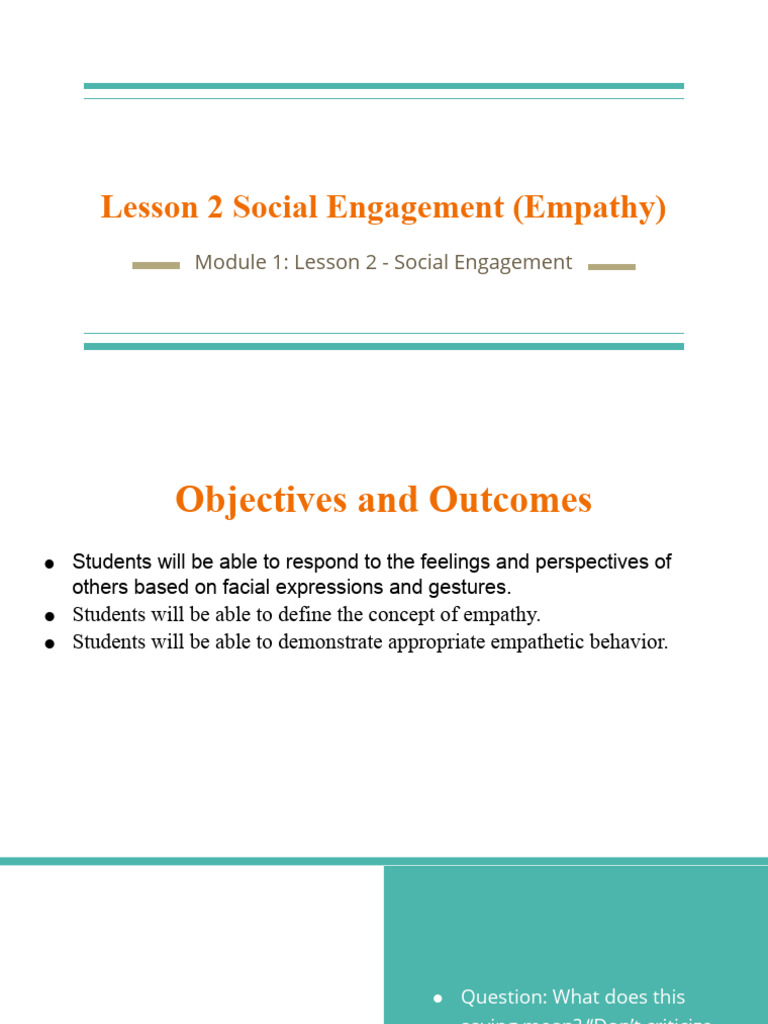 Module 1 Lesson 2 - Social Engagement | PDF | Empathy | To Kill A ...