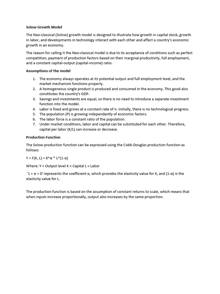 Solow growth model | PDF | Economic Growth | Production Function