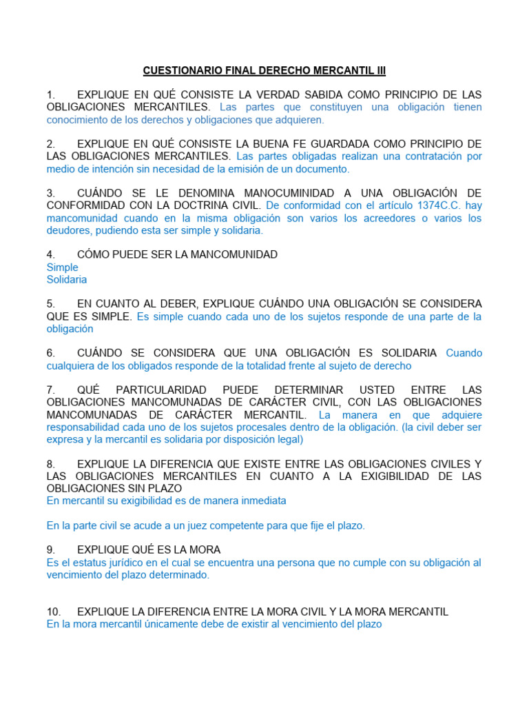 Cuestionario Final Mercantil 3 | PDF | Bancos | Póliza de seguros