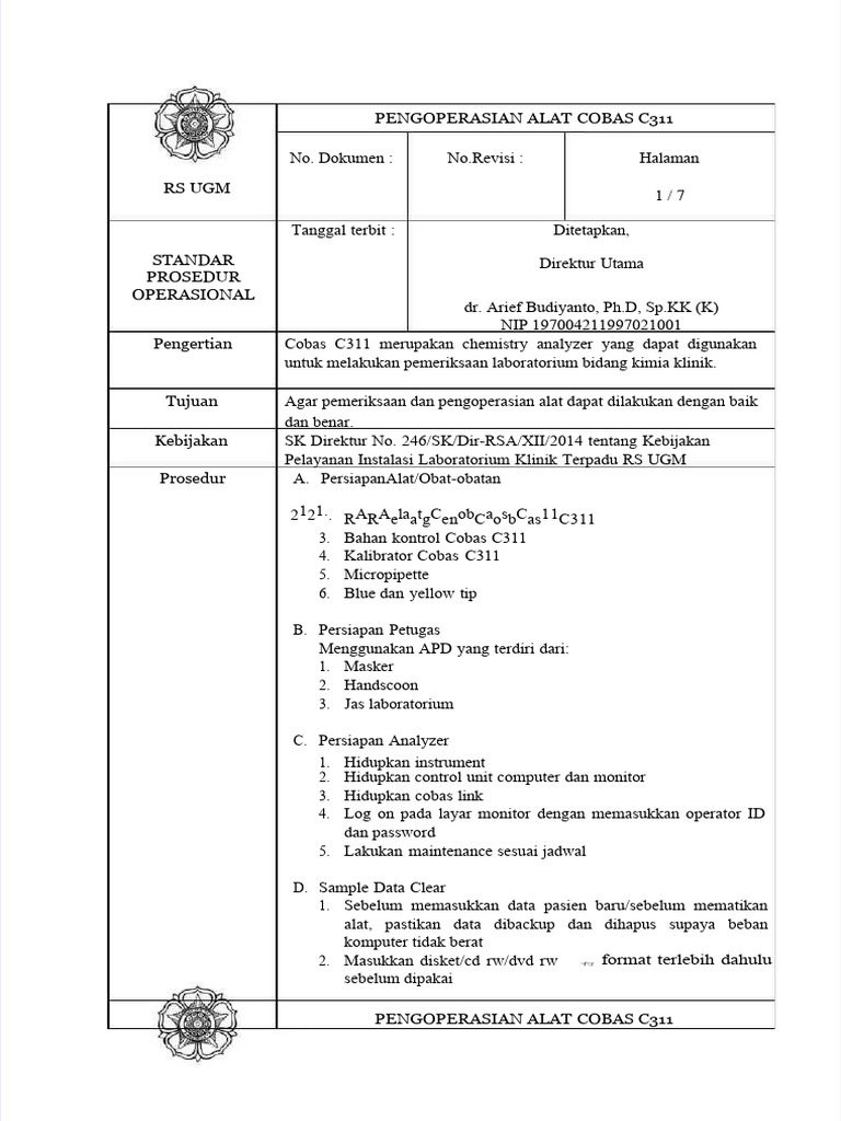 PDF Spo Pengoperasian Alat Cobas c311 - Compress | PDF