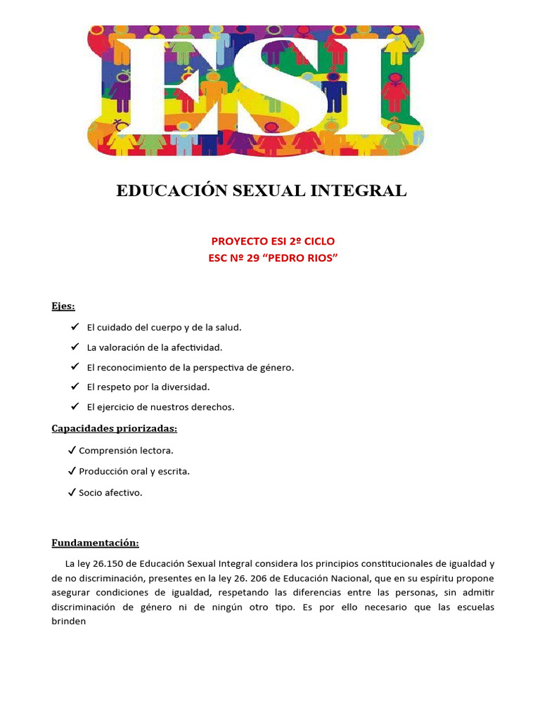 Proyecto Esi Segundo Ciclo | Descargar gratis PDF | Igualdad de género | Estudios de género
