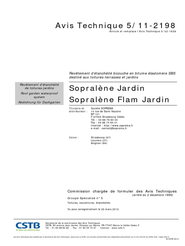 Avis Technique Sopralène Jardin 2023 | PDF | Soudage | Construction
