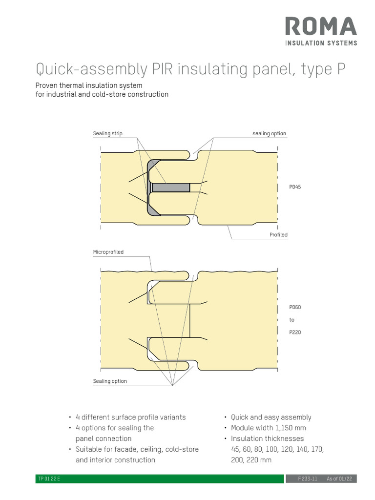 ROMA Datasheet Quick-Assembly Insulating Panel Type P | PDF | Building Insulation | Roof